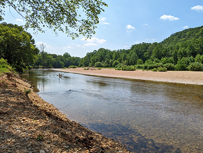 Crystal clear waters of the Jacks Fork River flow gently over smooth pebbles &ndash; nature's version of a spa treatment for your soul.