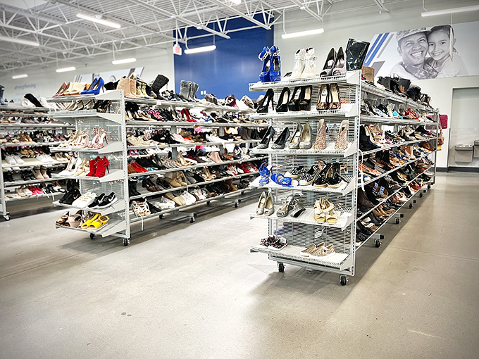Shoe paradise where Carrie Bradshaw meets bargain hunter. Hundreds of options arranged with a precision that would impress a military drill sergeant.