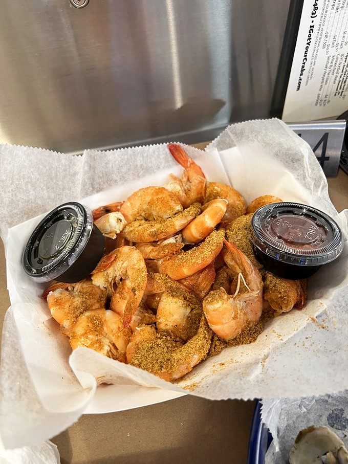 Perfectly seasoned shrimp that demand to be eaten with your fingers. Napkins are plentiful for a reason at this establishment.