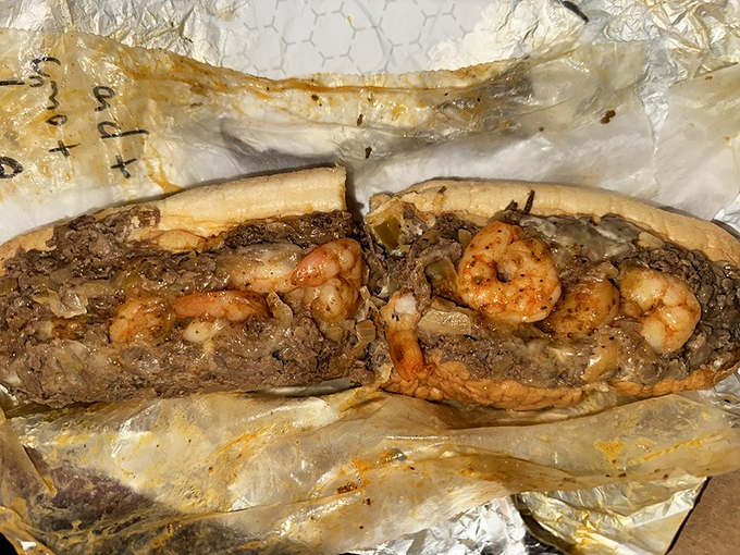 The surf-and-turf reimagined! Plump shrimp nestled among savory steak creates a sandwich worth crossing state lines for.