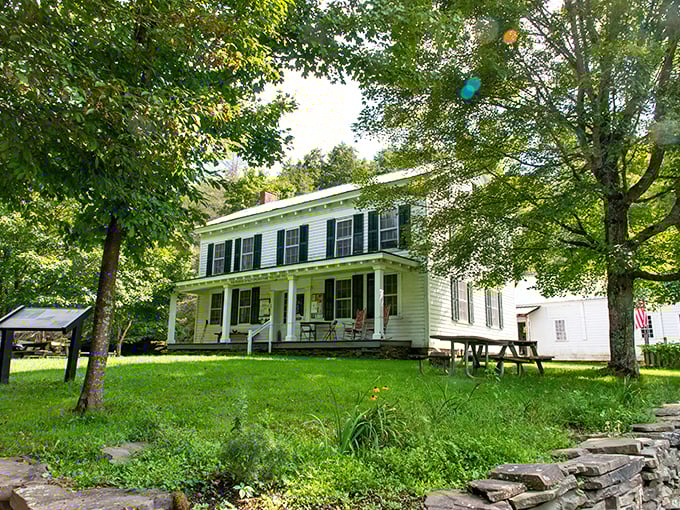 The historic Wheaton House stands as a time capsule amid the greenery, like a painting that somehow walked off the canvas. 
