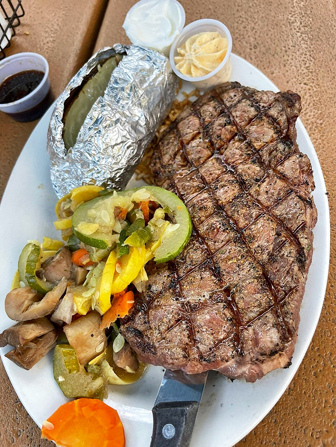 The diamond-patterned grill marks on this steak aren't just for show&mdash;they're flavor geography, mapping out a journey your taste buds won't forget.