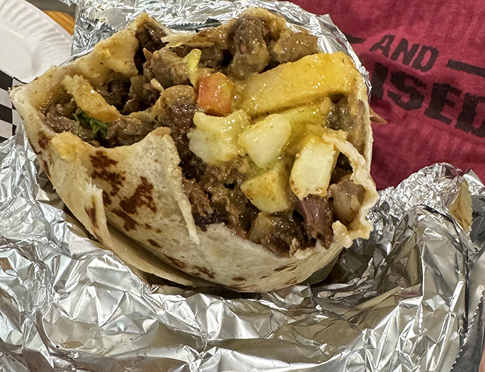 Foil-wrapped perfection waiting to be unveiled, this burrito promises the kind of satisfaction that makes the drive from Portland completely rational.