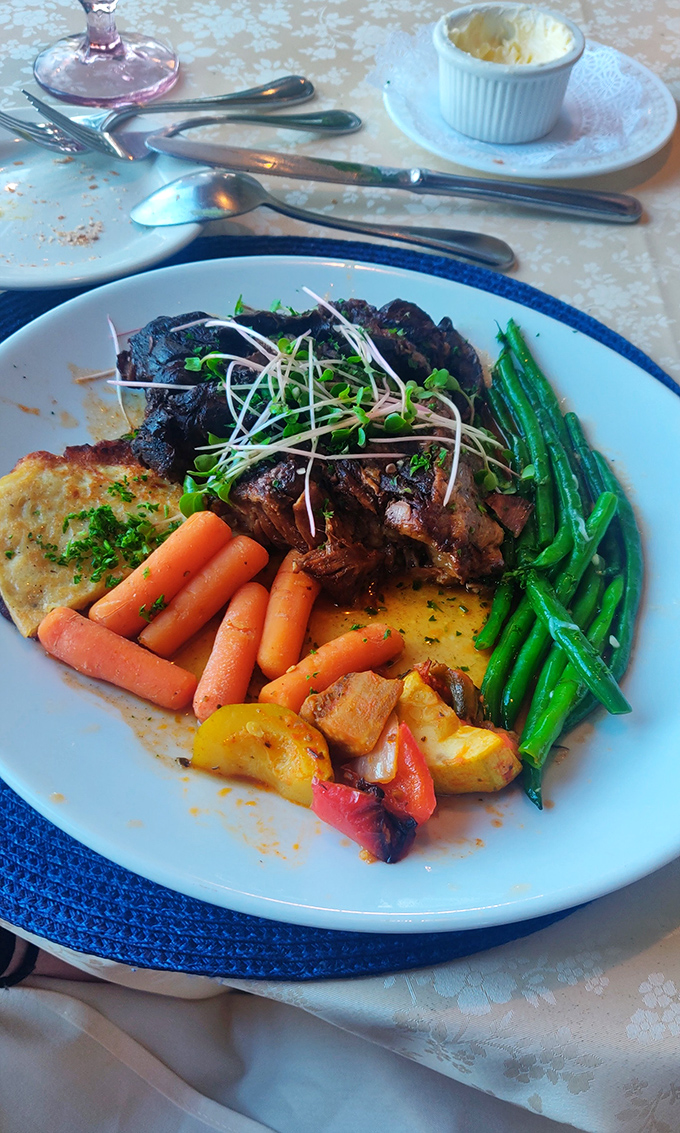 A symphony of flavors on one plate&mdash;the steak conducts while the colorful vegetables play supporting roles with distinction. 