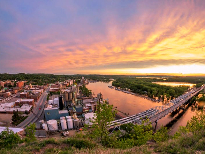 Sunsets over the Mississippi turn Red Wing golden, transforming industrial silos into accidental monuments worthy of a thousand photographs.