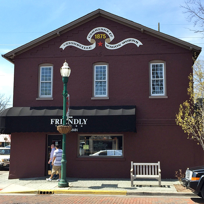 The Friendly Tavern isn't just a name&mdash;it's a century-old promise. That "Wagon Works 1875" sign tells you they've had plenty of practice.