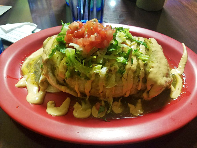 When a burrito wears a sauce like this, it's not just dressed—it's ready for its close-up on the cover of "Delicious Magazine."