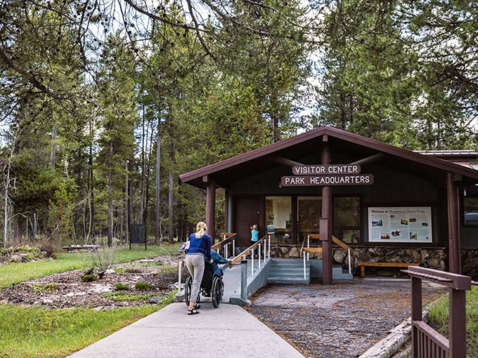 The visitor center &ndash; where accessibility meets wilderness. That ramp isn't just thoughtful design; it's an invitation for everyone to experience Idaho's beauty.