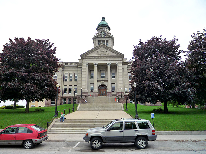 The Winneshiek County Courthouse stands like a dignified elder statesman, keeping watch over Decorah since 1904. Those steps have stories to tell.