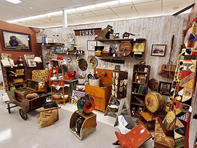 "Funks" indeed! This rustic collection of Americana would make even the most minimalist apartment dweller suddenly develop an urgent need for a vintage wooden toolbox.