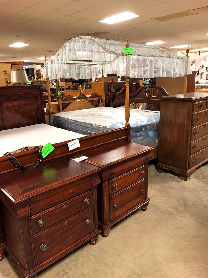 Bedroom furniture that witnessed decades of dreams now waits for a second life in your home. That canopy bed has stories to tell!