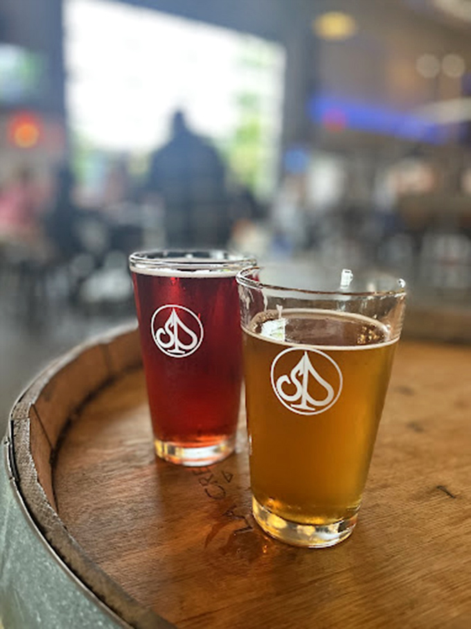 Two glasses, infinite possibilities. The amber depths of these brews hint at flavor journeys worth writing home about.