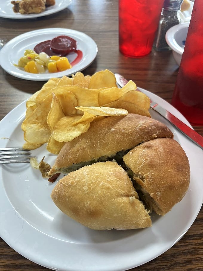 This sandwich with house-made chips isn't just lunch &ndash; it's edible Midwest heritage served on bread that puts store-bought to shame.