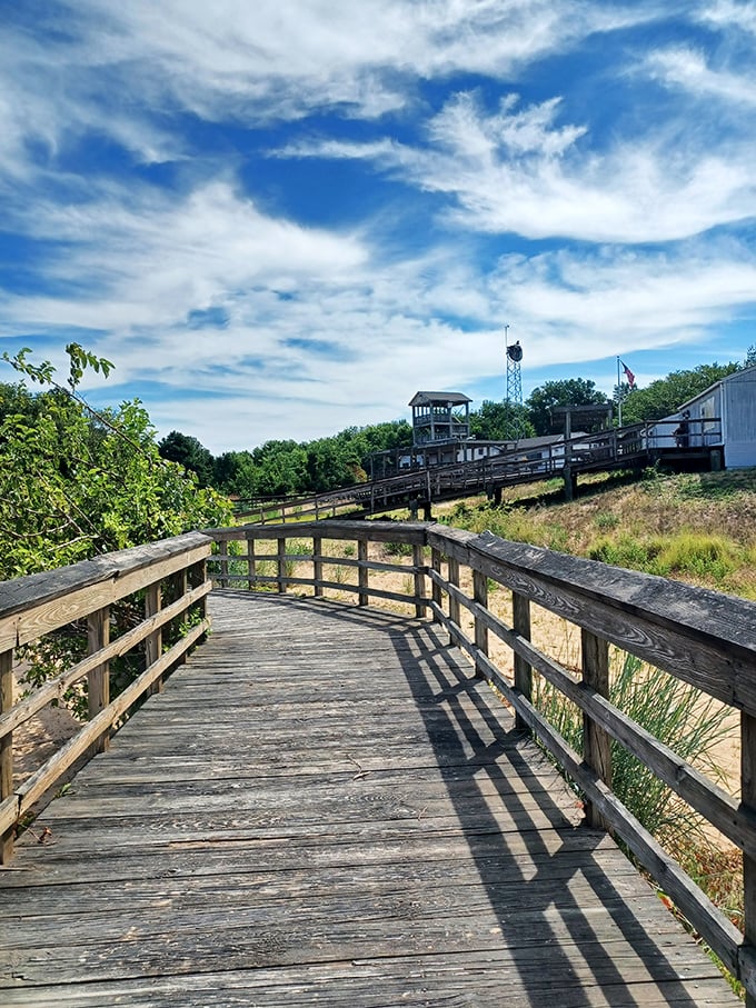 This weathered boardwalk has seen countless sunsets and sandal-clad adventurers, silently guiding visitors through the island's natural splendor.