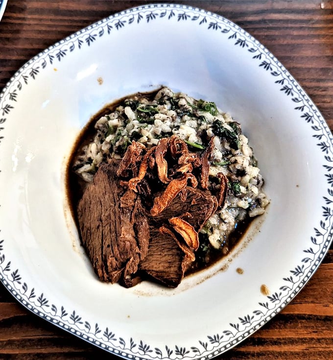 Proof that The Atlantic isn't just about seafood &ndash; this braised beef with mushroom risotto would make even the most dedicated pescatarian consider switching teams.