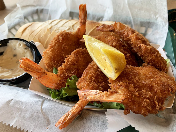 Golden-fried shrimp that crunch like autumn leaves&mdash;the perfect marriage of delicate seafood and crispy coating, with remoulade sauce standing by for dipping duty.