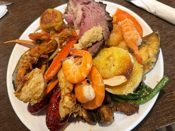 The seafood platter that makes people drive across state lines. When your plate looks like Neptune's personal feast, you know you've made good life choices.