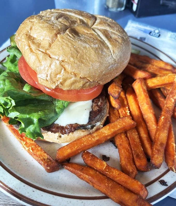 This isn't some deconstructed, artisanal burger that needs explaining&mdash;it's the straightforward sandwich of your dreams with sweet potato fries bringing backup.