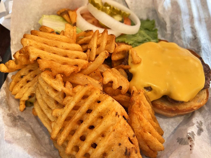 Even the savory options at Sweet Pete's come with a side of fun&mdash;waffle fries that make regular fries look like they're not even trying.