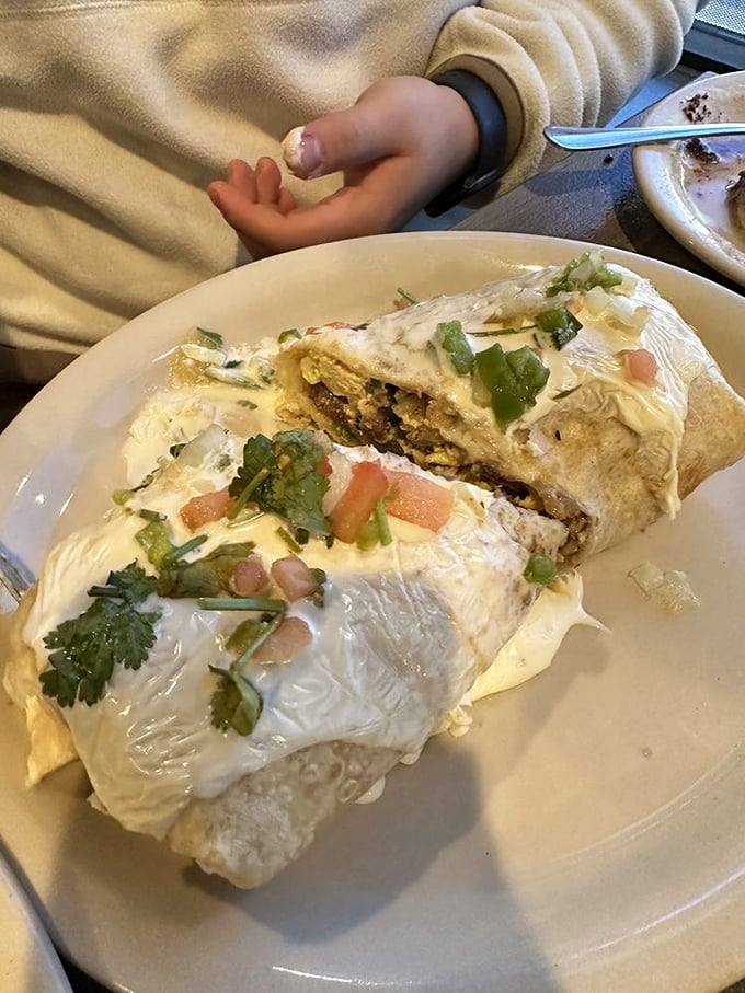 This burrito isn't just wrapped&mdash;it's embraced by that tortilla, then baptized in a creamy sauce that would make angels weep.