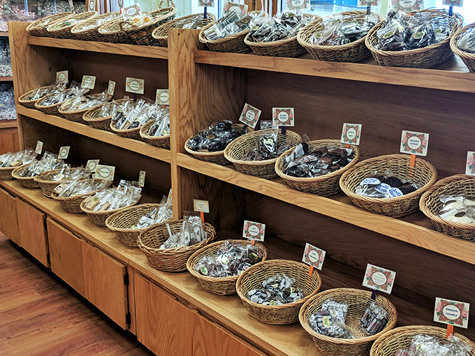 Wicker baskets filled with carefully wrapped treasures &ndash; like a pirate's chest if pirates were really into delicious handmade confections instead of gold.