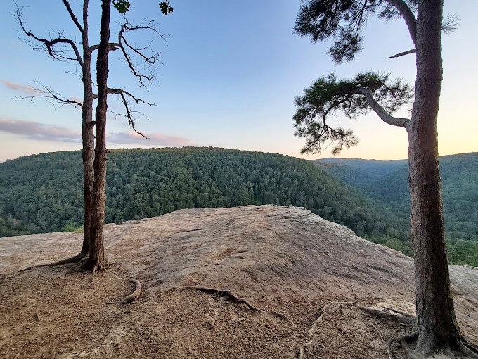 The view from Hawksbill Crag at dusk offers that rare moment when you feel simultaneously tiny and infinite, perched between earth and sky.