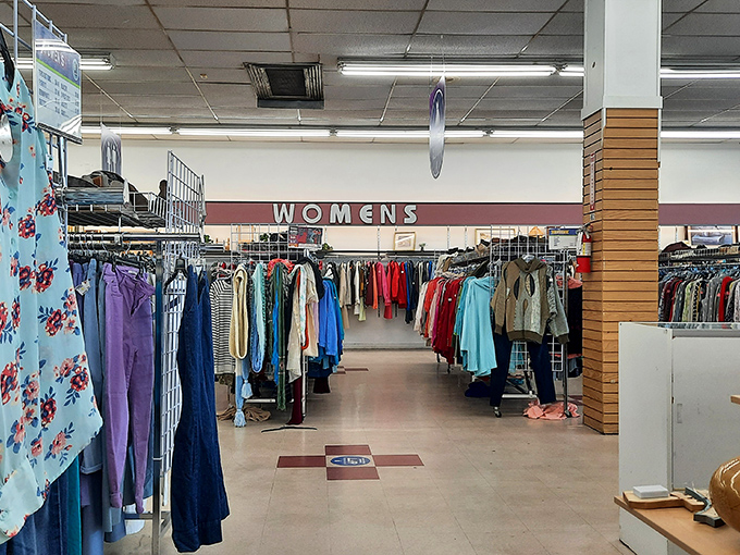 The women's clothing department: color-coded civilization in a chaotic world. Fashion history hangs in the balance—and at incredible prices.