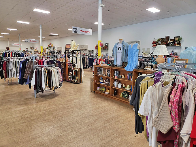 The women's clothing section stretches as far as the eye can see, proving that one person's "so last season" is another's "where have you been all my life?"