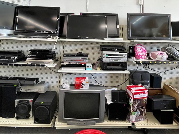 The electronics section: where yesterday's cutting-edge technology comes for its second act. That pink boombox is practically begging for a '90s playlist.