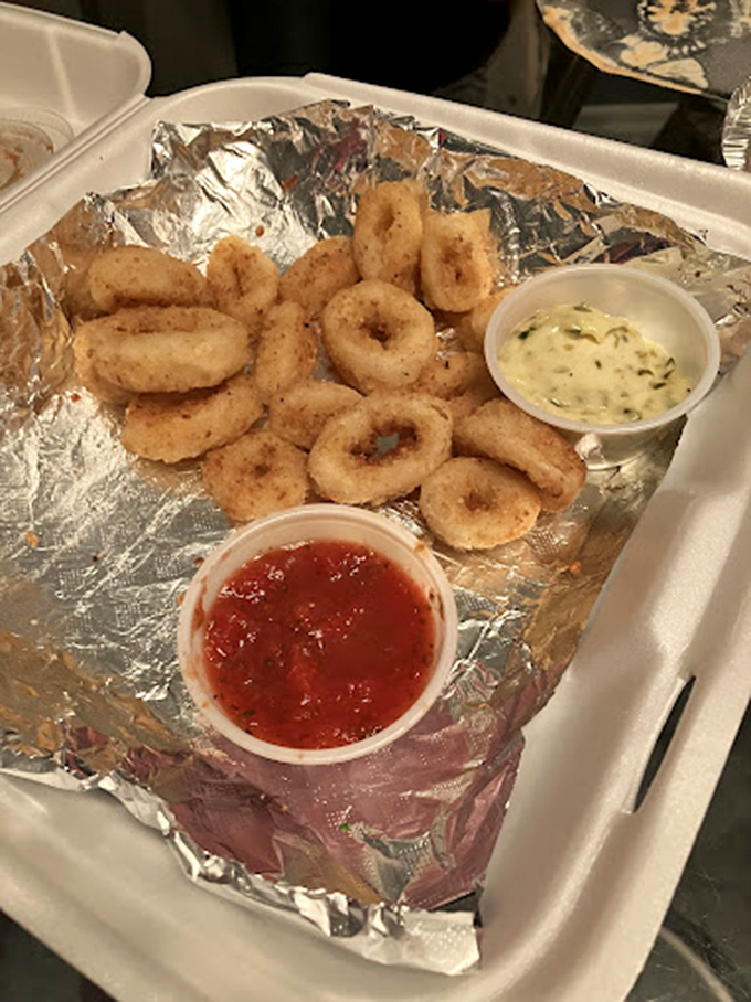 Calamari that's actually tender, not rubber bands in disguise. Served with two dipping sauces because life's too short to choose just one.