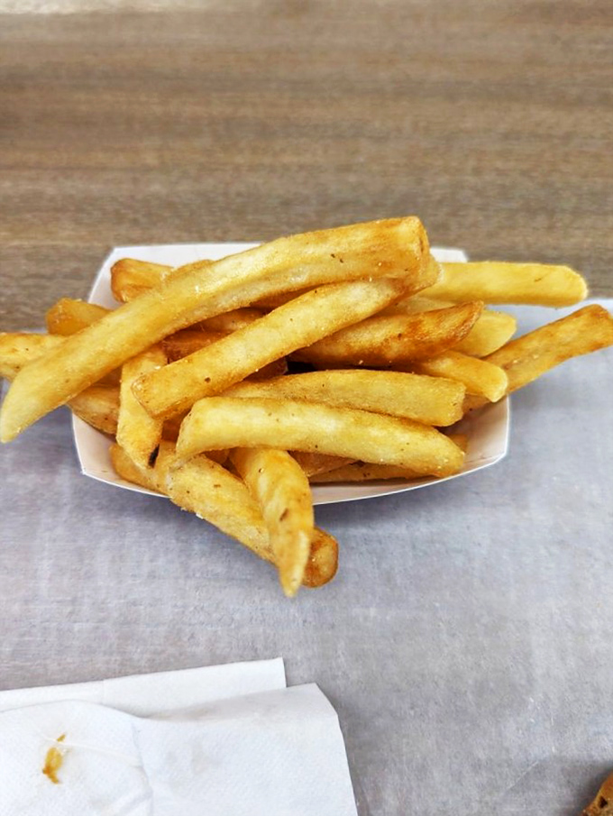 Golden, crispy fries that shatter like glass on first bite before revealing their fluffy interior&mdash;the perfect supporting actor to Johnson's starring burger.
