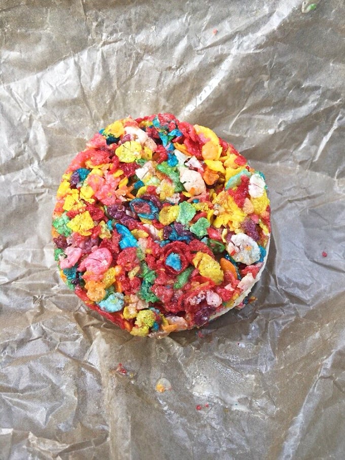 Childhood breakfast cereal meets grown-up indulgence. This Fruity Pebbles cookie is what would happen if your 8-year-old self had a culinary degree.