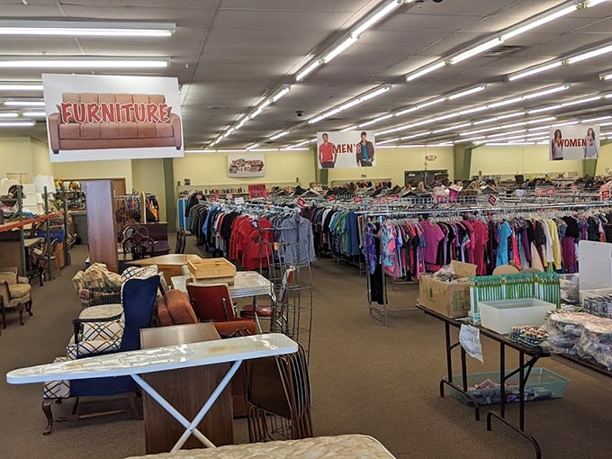 The furniture section: where mid-century treasures mingle with yesterday's impulse purchases, all waiting for their second act in your living room.