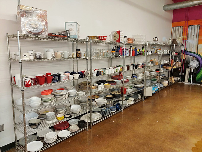 Shelves upon shelves of dishes and glassware stand ready for adoption &ndash; from your grandmother's forgotten china pattern to that quirky mug you didn't know you needed.
