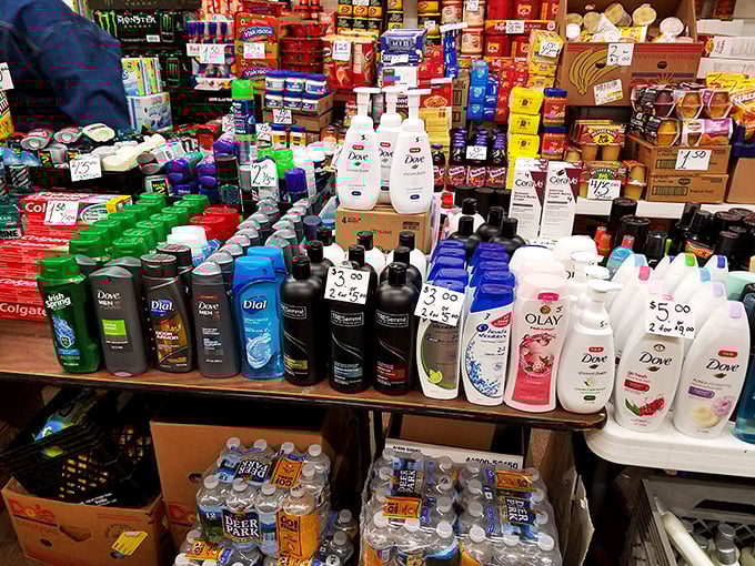 Not your average toiletry aisle! These neatly arranged personal care products offer brand names at prices that won't have you needing smelling salts.