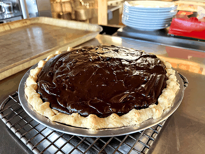 Chocolate pie so dark and glossy you can practically see your reflection wondering why you ever wasted time on store-bought desserts.