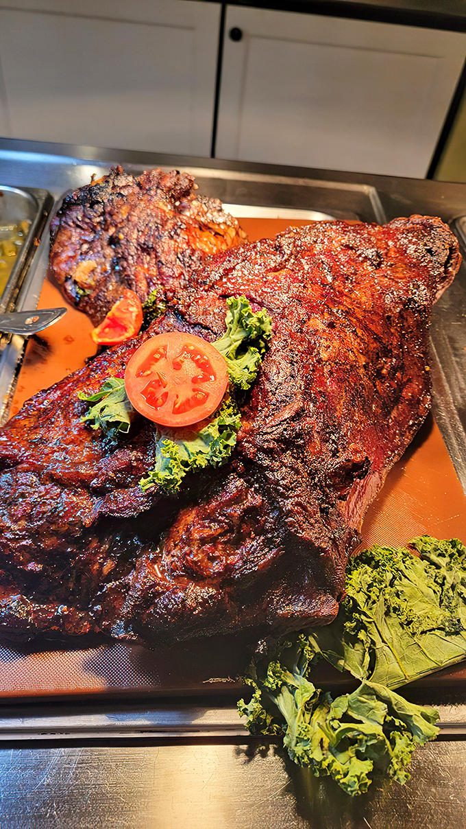 This isn't just meat—it's a masterpiece of slow-roasting artistry. The kind of prime rib that makes vegetarians momentarily question their life choices.