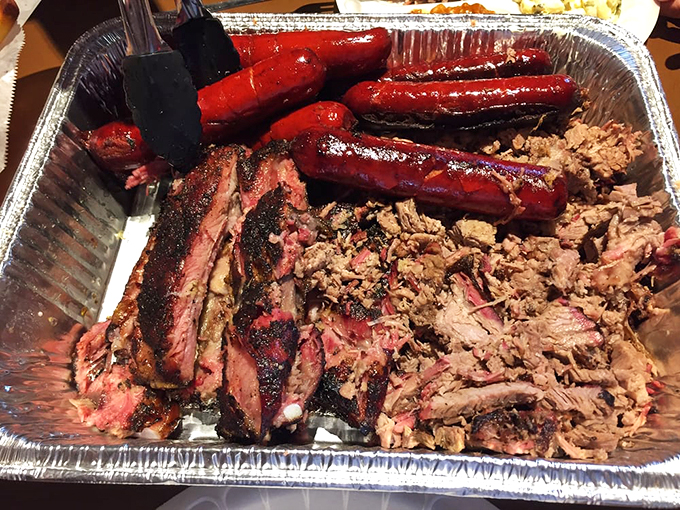 When you can't decide between brisket, sausage, or pulled pork, Leo's says "Why choose?" This meat platter is democracy in delicious action.