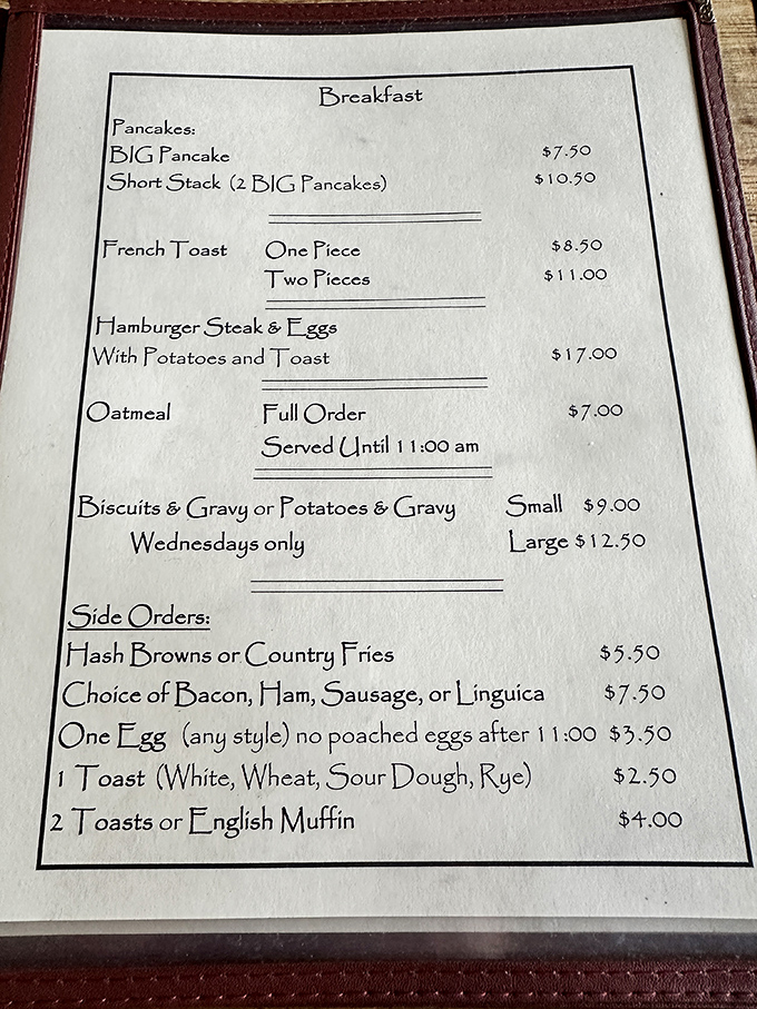 This breakfast menu is the culinary equivalent of a warm hug from your grandmother, if your grandmother knew her way around a griddle.