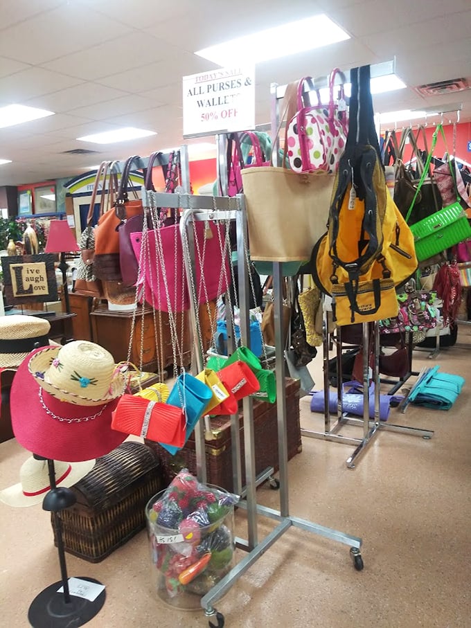 The handbag section dangles with possibilities&mdash;from practical totes to statement pieces. Each purse carries both bargain potential and someone else's fascinating history.