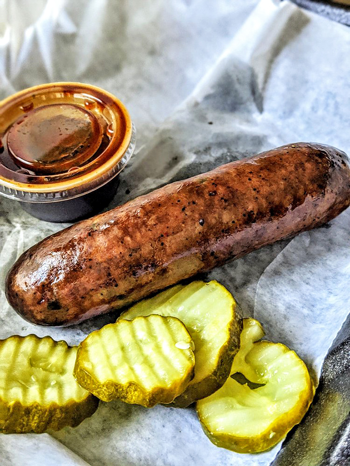 This sausage doesn't need a fancy introduction&mdash;it snaps with confidence, surrounded by pickle coins that provide the perfect acidic counterpoint.