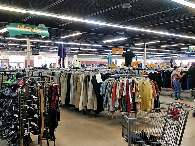 The men's department offers a color-coded journey through fashion history&mdash;every shirt represents someone's past and your potential future.