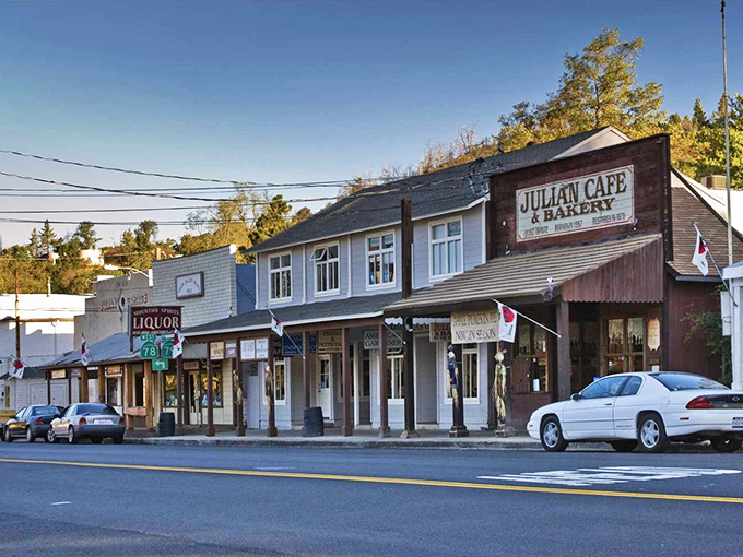 Julian's Main Street shops look like they're auditioning for a Hallmark Christmas movie. That vintage Pontiac seals the deal.