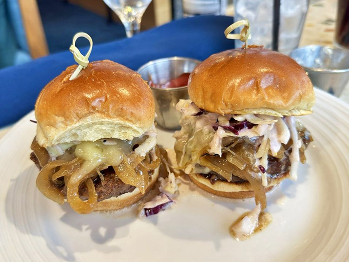 Sliders so perfectly constructed they could teach architecture classes. The caramelized onions alone deserve their own fan club.