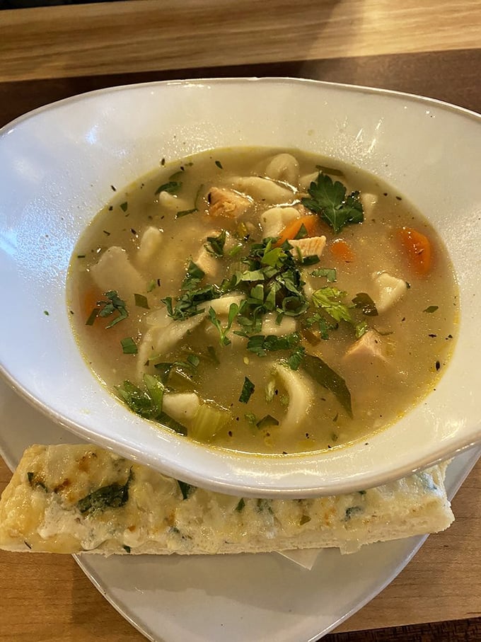 A soul-warming bowl of homemade soup that proves HomeGrown isn't just a breakfast one-trick pony. The accompanying bread looks ready for its supporting role in the comfort food drama.
