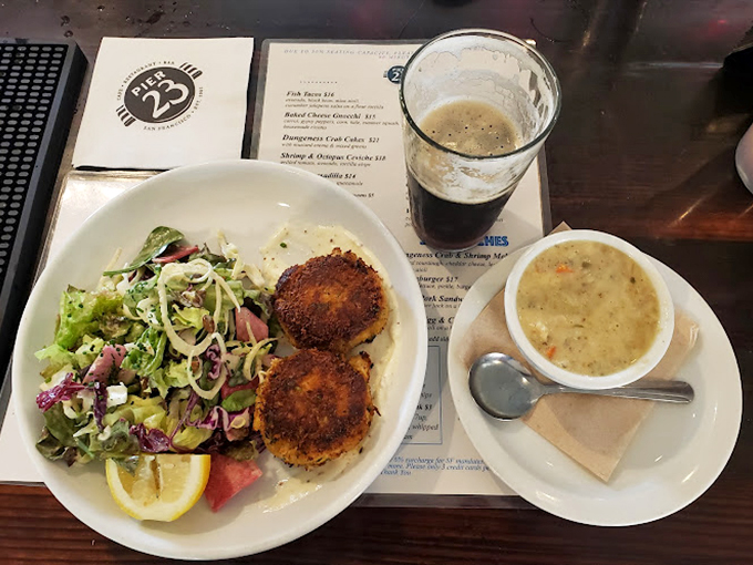 The ultimate threesome: crab cakes, house salad, and clam chowder. A relationship your cardiologist might question, but your soul will thank you for.