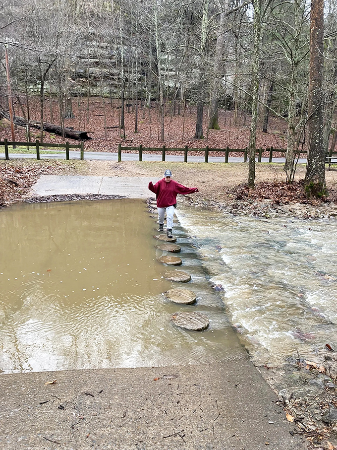 The original "stepping stones to success" require actual balance. Mother Nature's own game of "don't fall in" never gets old.