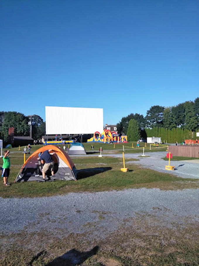 The humble facilities building houses treasures more valuable than gold: bathrooms and the all-important concession stand that fuels movie magic. 