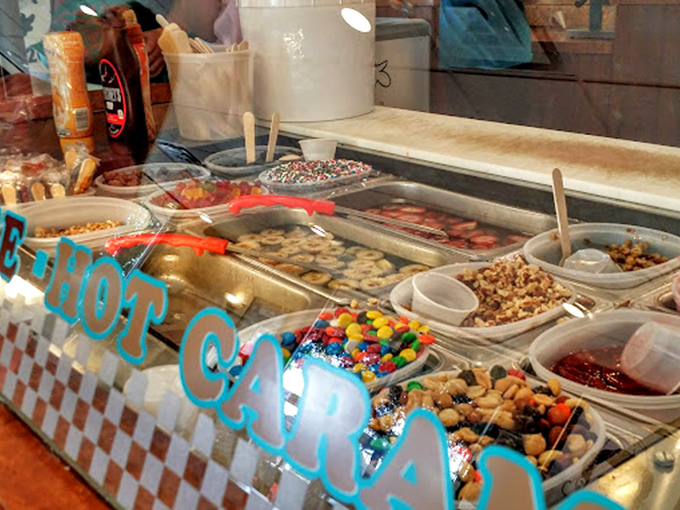 A cow mascot guards the freezer of take-home treasures, as if to say, "You're welcome for my contribution to this deliciousness."