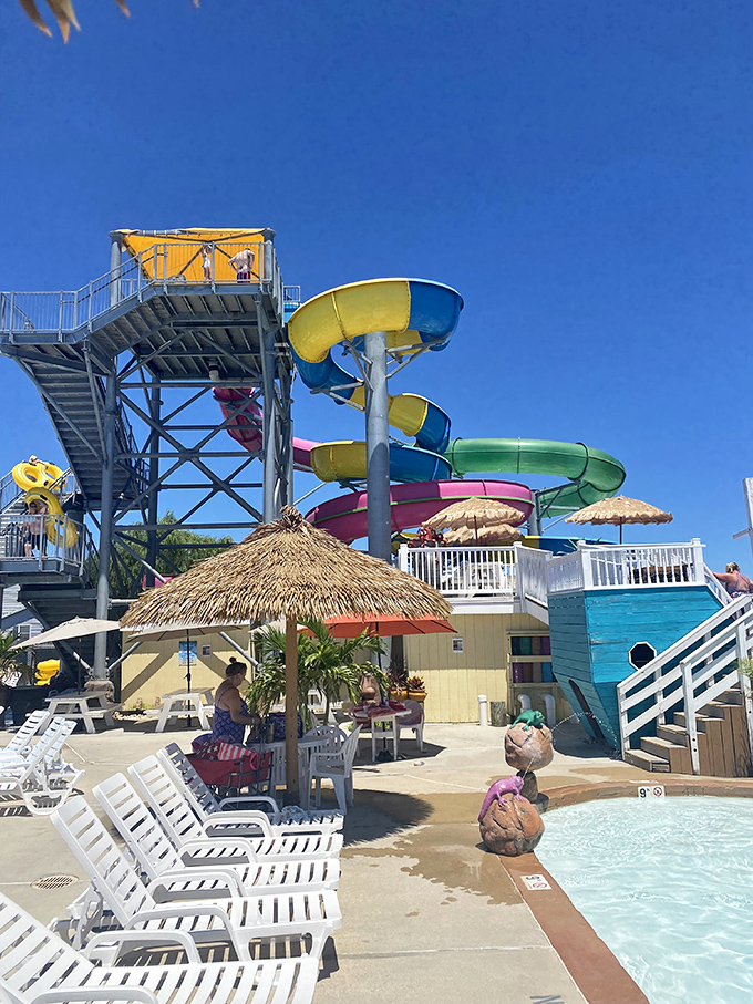 Not just for land lovers! Viking's water slides offer a refreshing counterpoint to go-kart heat, with twisting tubes of aquatic adventure.